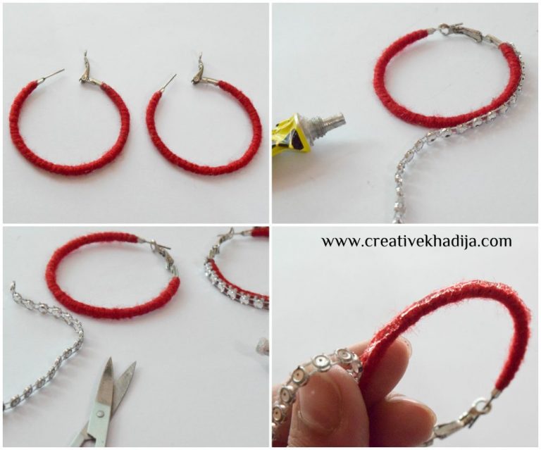 DIY Wool Thread Wrapped Hoop Earrings