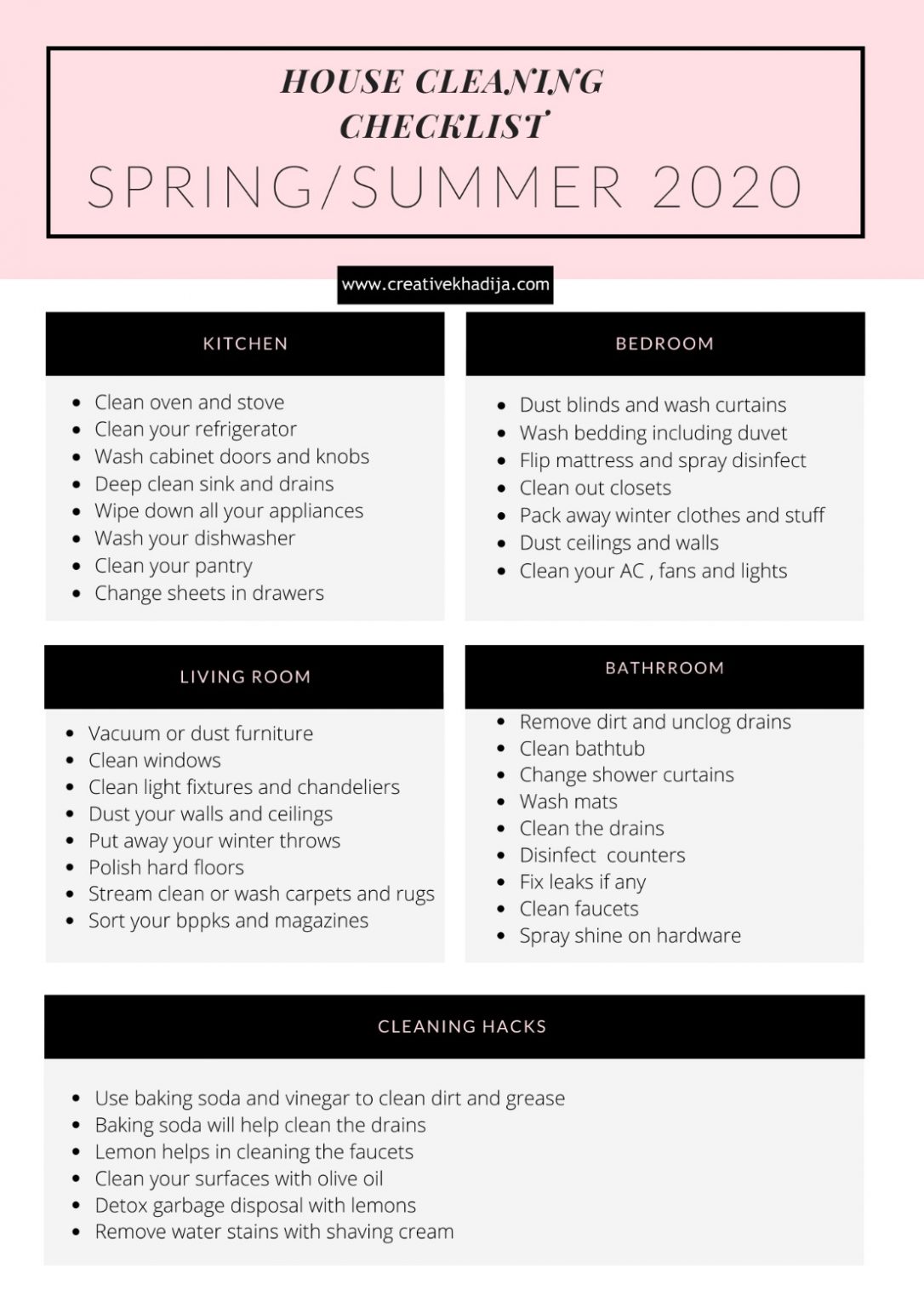 House Cleaning Checklist for Spring-Summer 2020