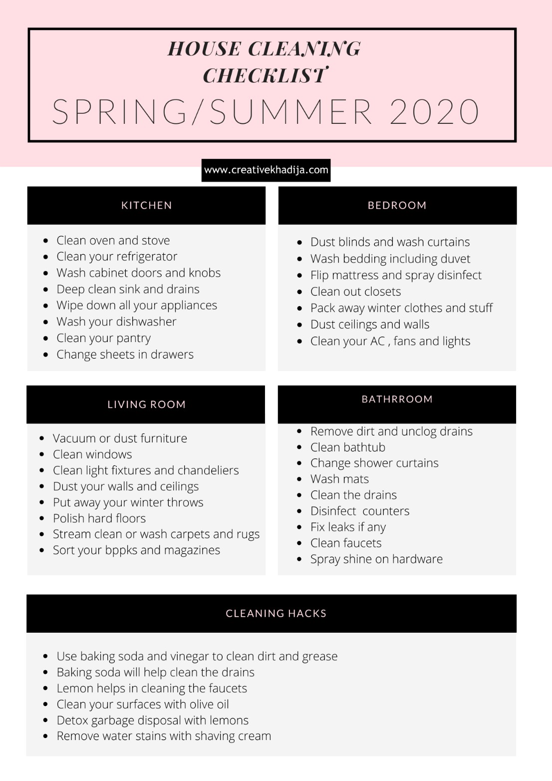 House Cleaning Checklist for Spring-Summer 2020